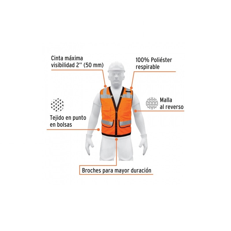 Chaleco Naranja Ref Mediano Chs-800N-M Truper: Alta visibilidad y seguridad – FerreFlex