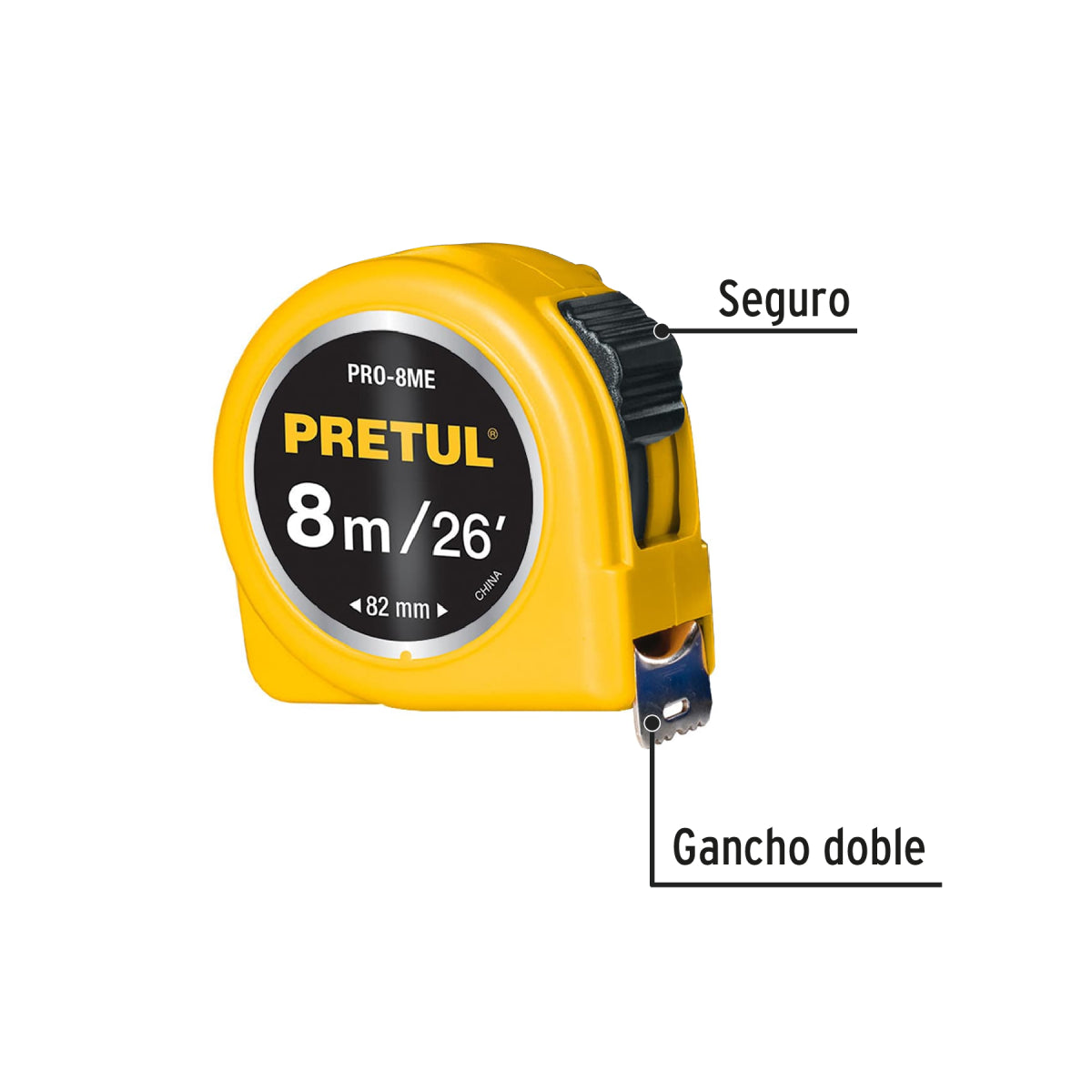 Flexómetro 8 Mts: Resistente y Preciso - Pro-8Me Pretul – FerreFlex