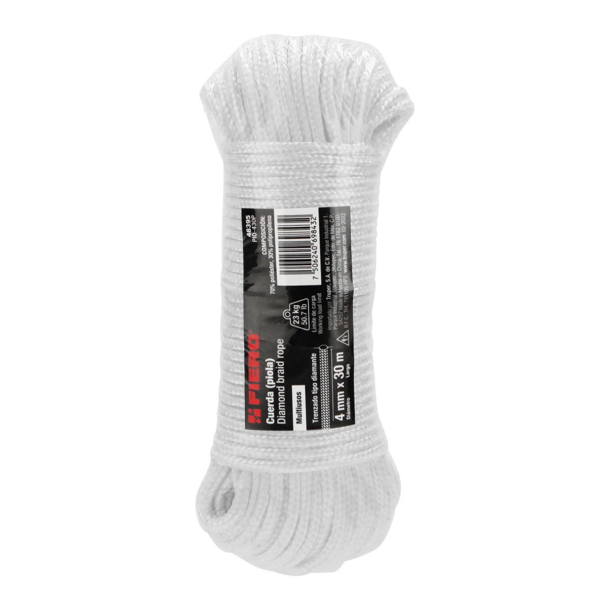 Cuerda Piola 4mm x 30 mts Blanca Fiero: Resistente y duradera – FerreFlex