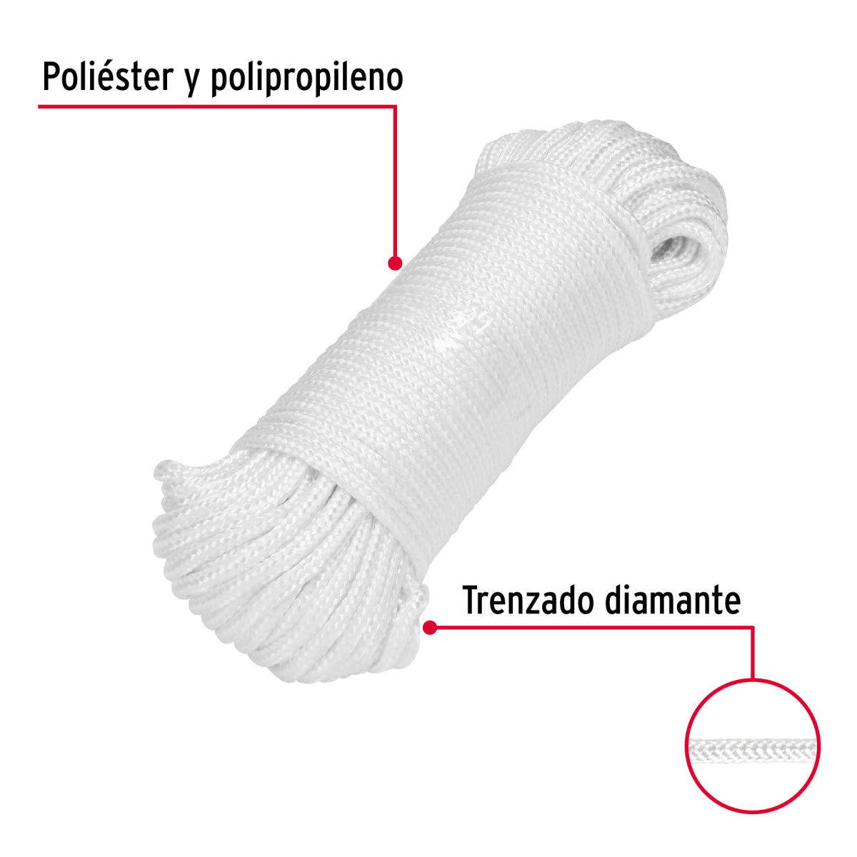 Cuerda Piola 4mm x 30 mts Blanca Fiero: Resistente y duradera – FerreFlex